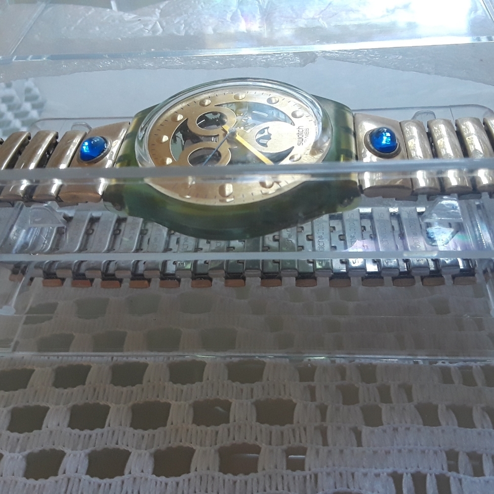 Swatch Vintage Watch Gold Blue Precious Stones - Gem